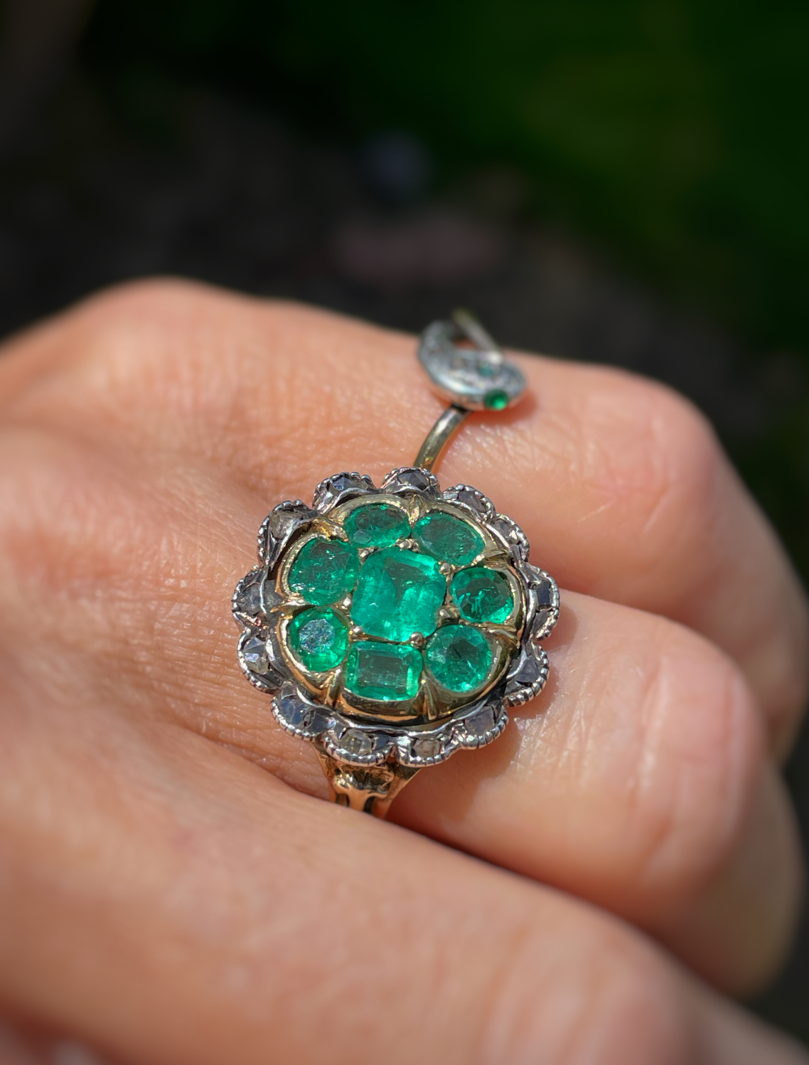 Antique Victorian Emerald & Diamond Flower Ring – England's Dreaming Jewels